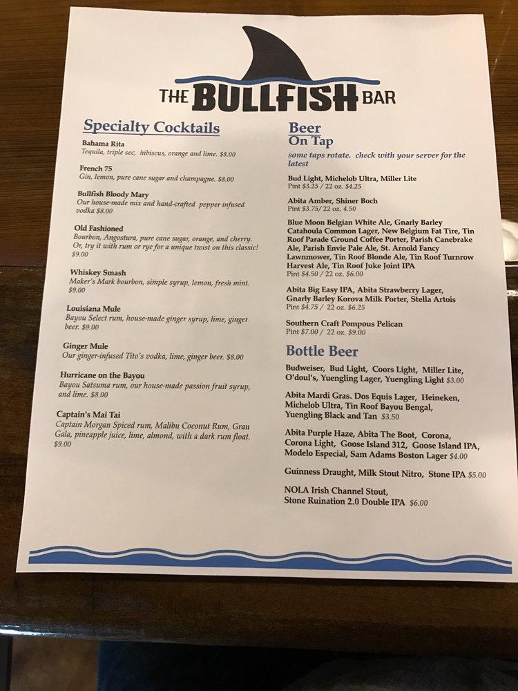 Menu at The Bullfish Bistro pub & bar, Baton Rouge