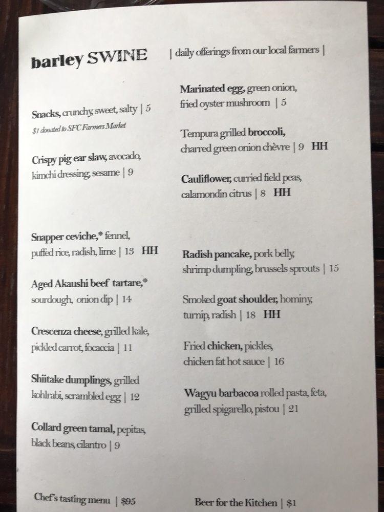 Menu at Barley Swine, Austin, Burnet Rd #400