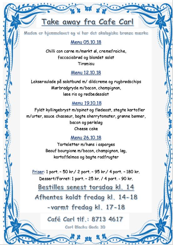 Menu at Café Carl cafe, Aarhus
