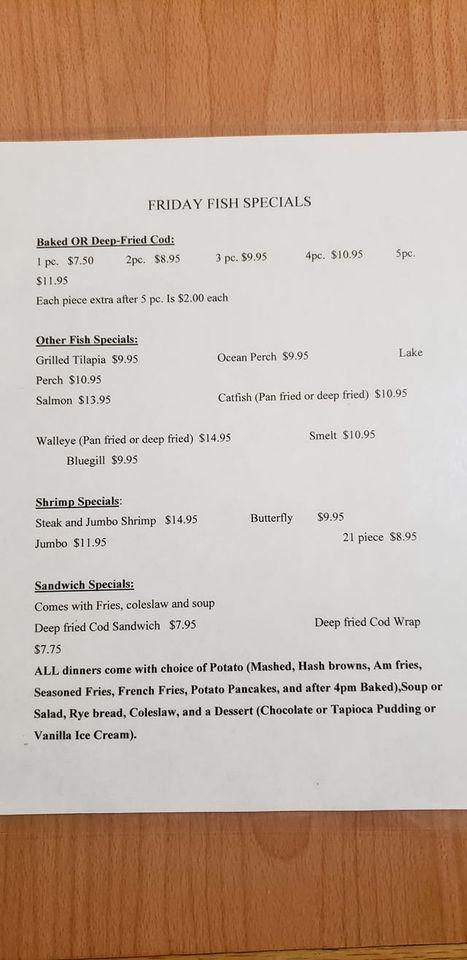 Menu at Cafe On the Park, Lake Mills