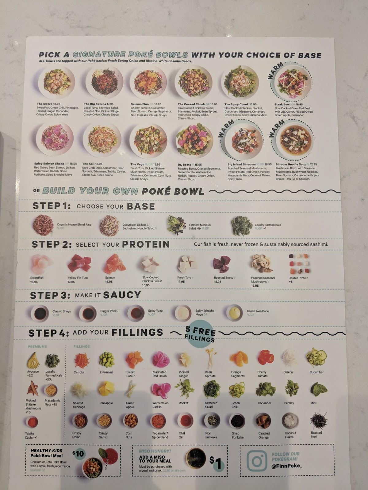 Menu at Finn Poke restaurant, Broadbeach, Shop 2735a Pacific Fair ...