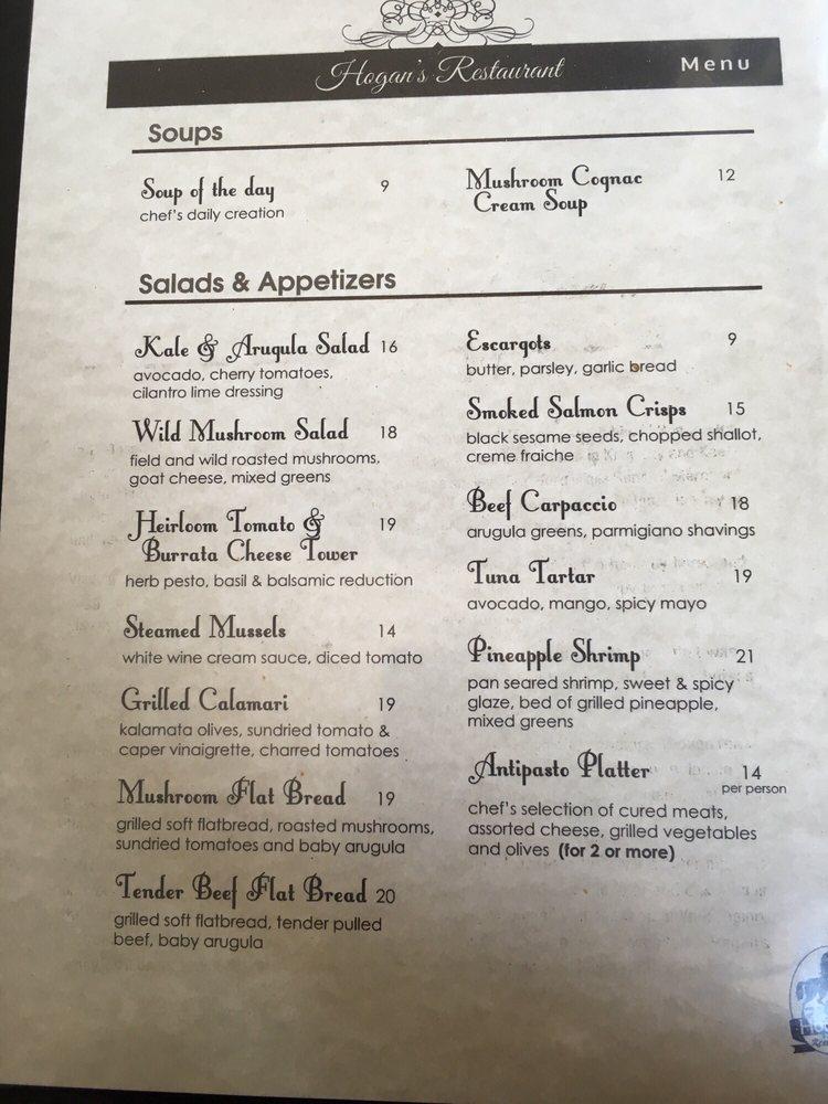 Menu at Hogan's Restaurant, King City