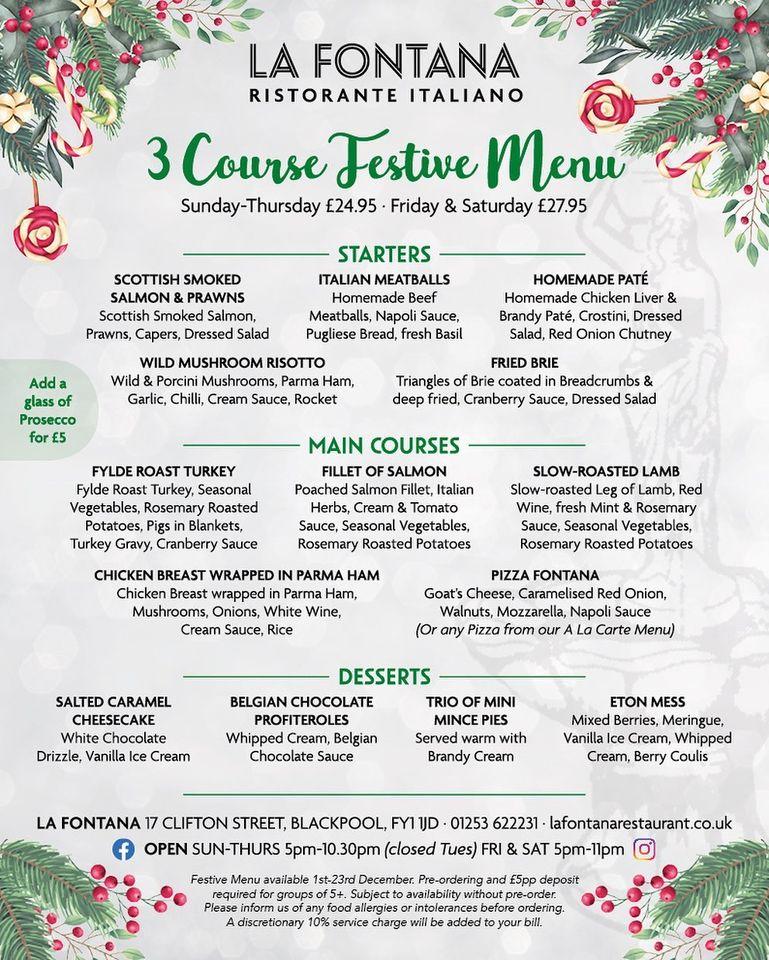 Menu at La Fontana Ristorante Italiano restaurant, Blackpool