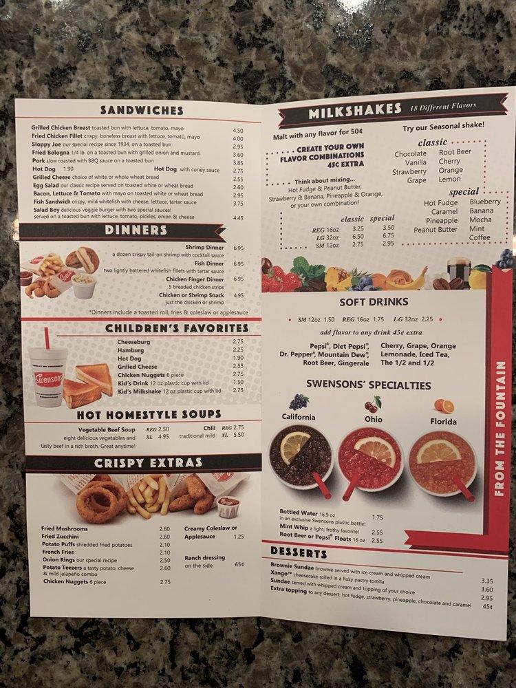 Menu at Swensons Drive-In fast food, Columbus, Ikea Wy