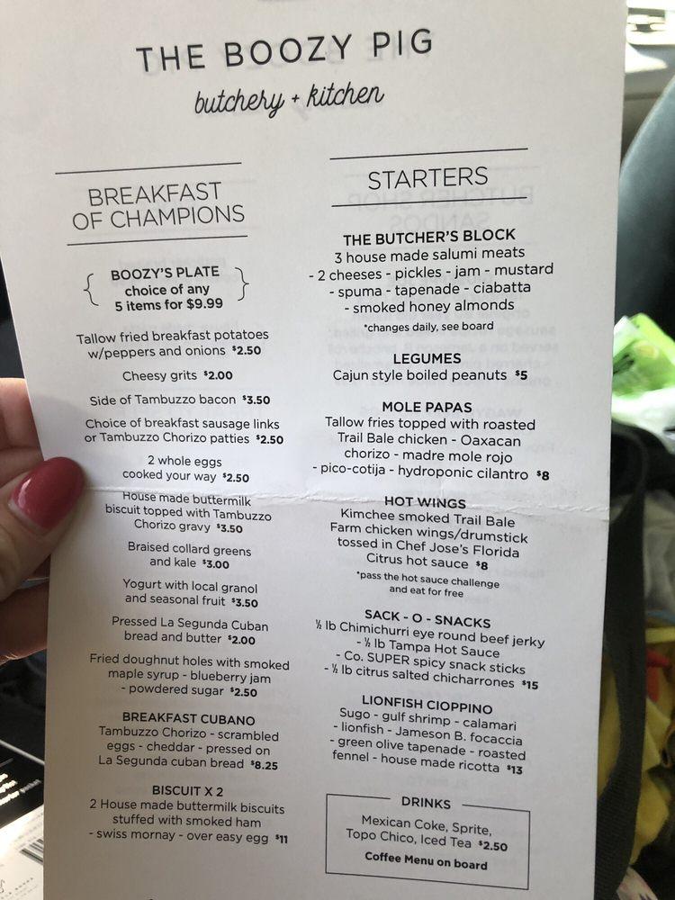 Menu at The Boozy Pig restaurant, Tampa, 3255 W Cypress St