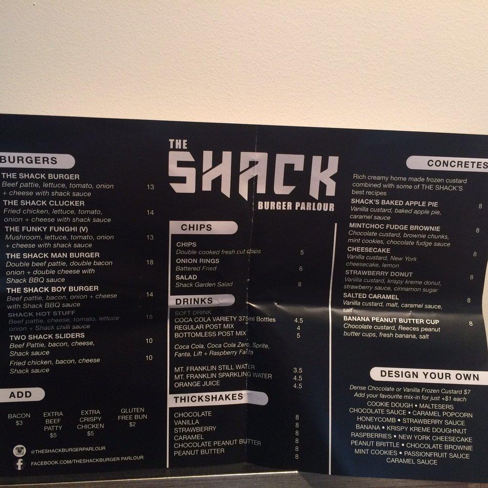 Menu at The Shack Burger Parlour fast food, Mandurah