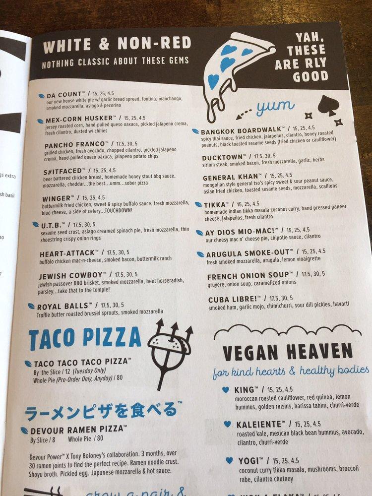 Carta de pizzería Tony Boloney's Atlantic City, Atlantic City, 300 ...