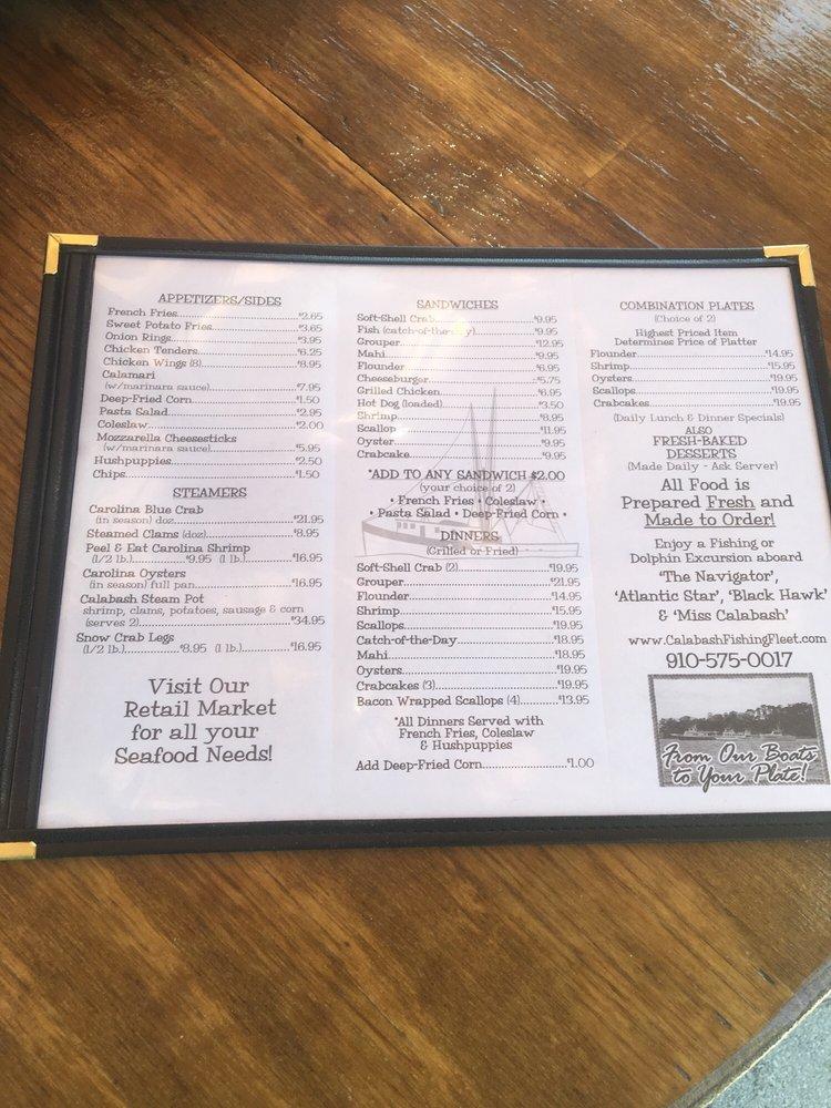 Menu at Waterfront Seafood Shack restaurant, Calabash, Nance St
