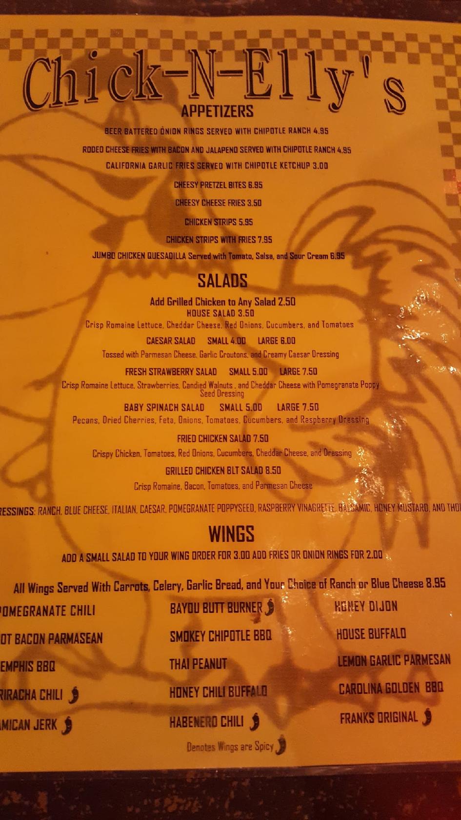 Menu at Chick N Elly's pub & bar, Eureka