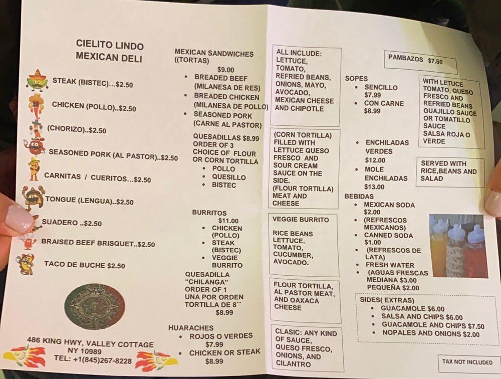 Menu at Cielito Lindo restaurant, Valley Cottage