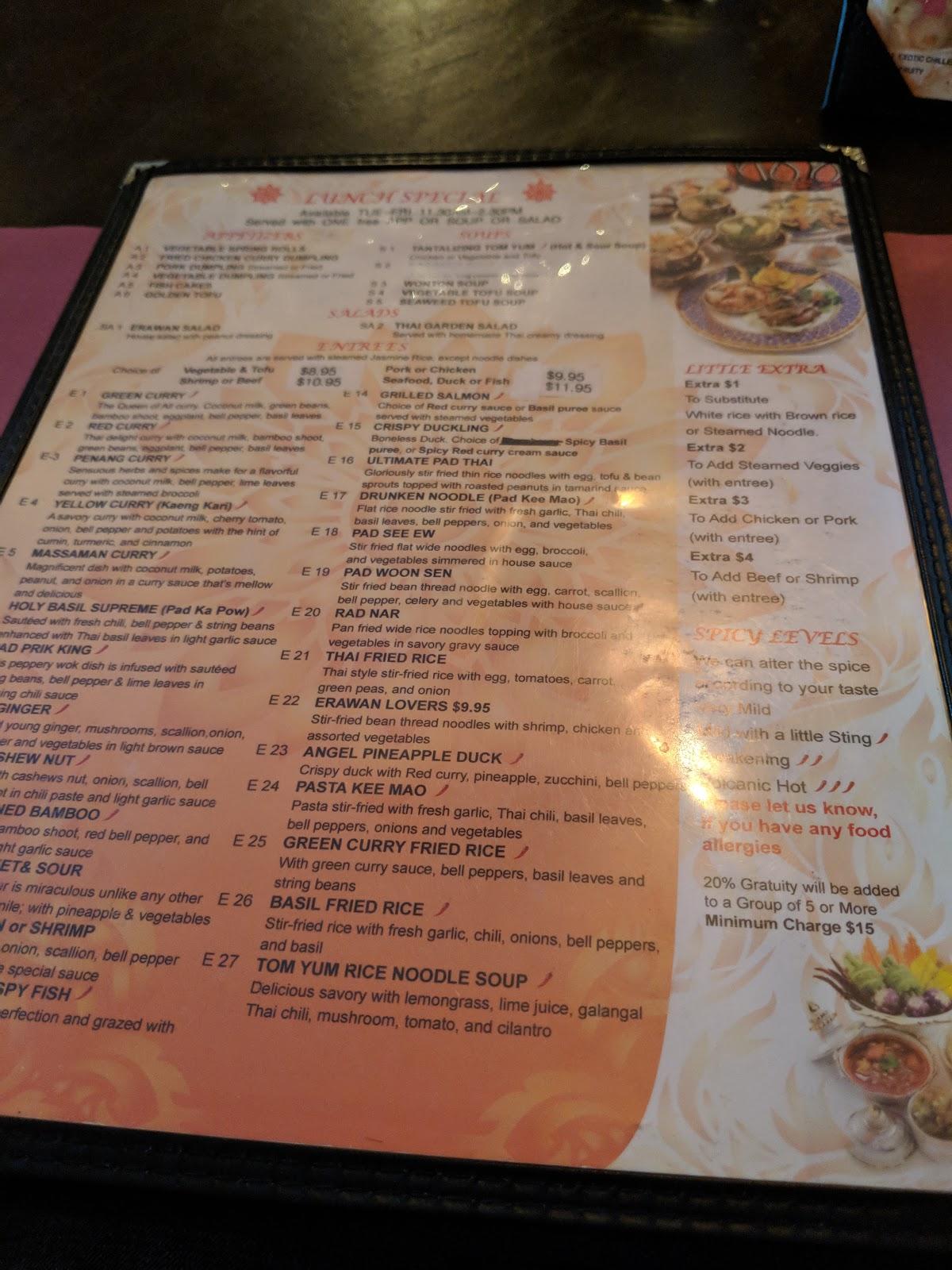 Menu at Erawan Thai Cuisine (Philadelphia) restaurant, Philadelphia ...