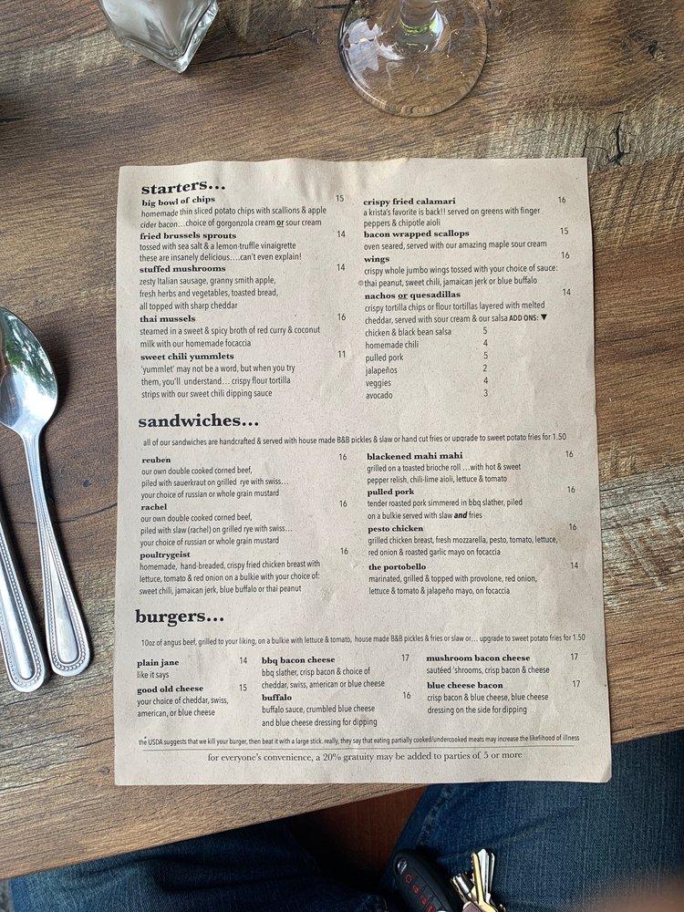 Menu at Krista's pub & bar, Cornish