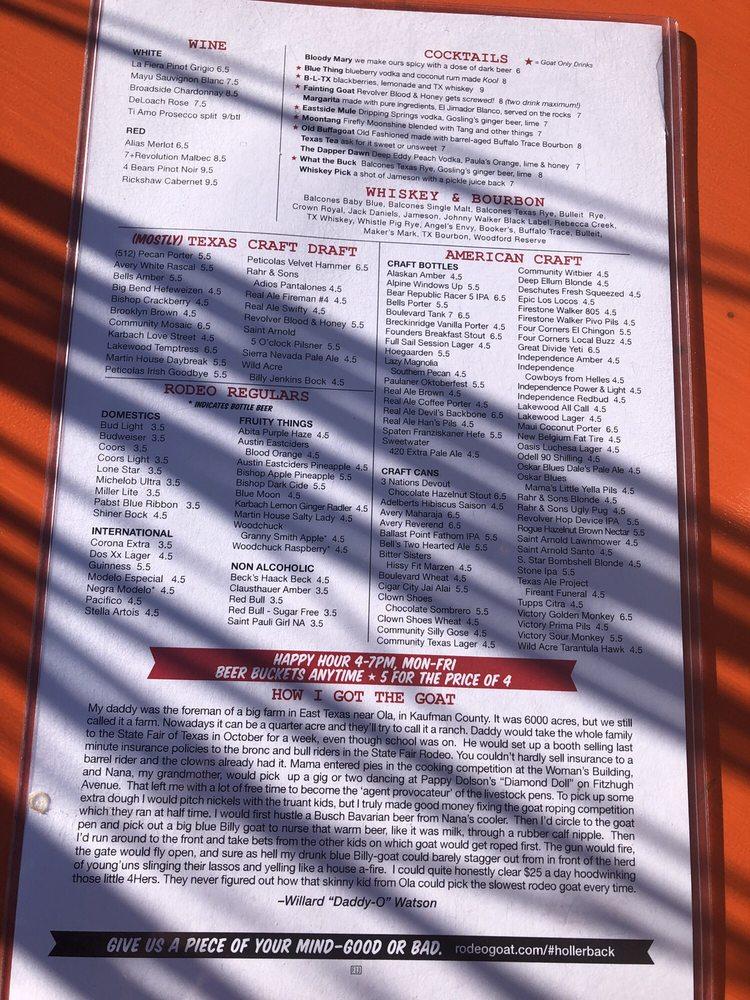 Menu at Rodeo Goat pub & bar, Rockwall