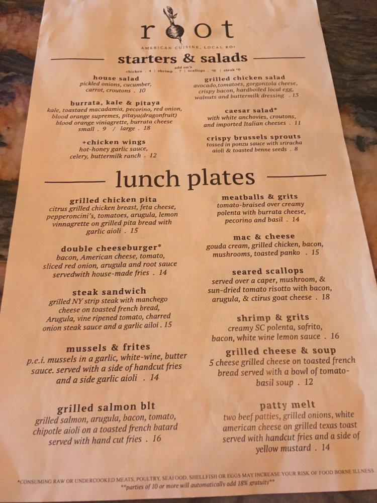 Menu at Root pub & bar, Georgetown