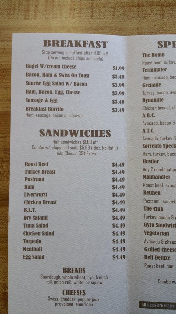 Menu at Sorrento Deli Mart pub & bar, San Diego