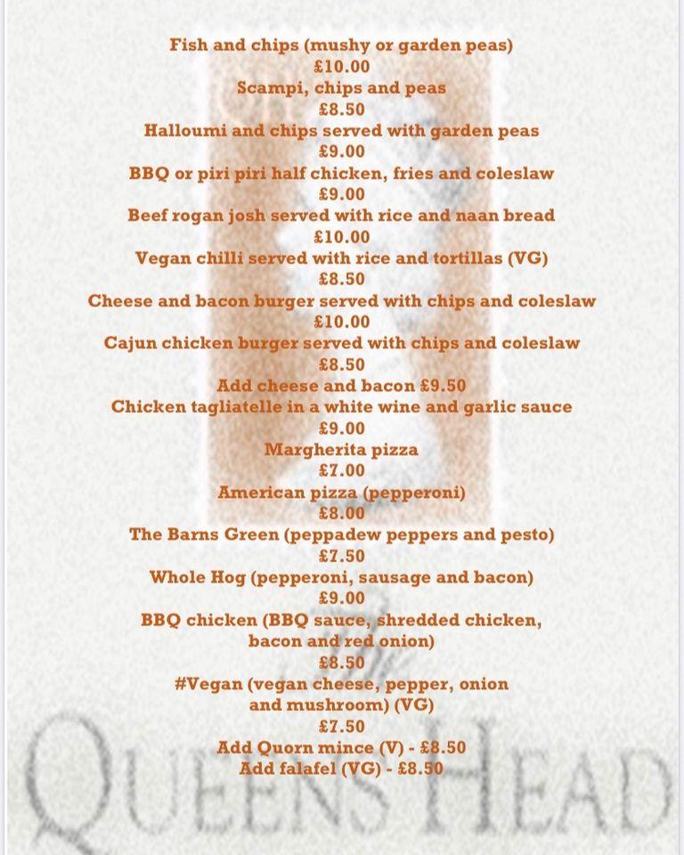 Menu at The Queens Head pub & bar, Horsham, Chapel Rd