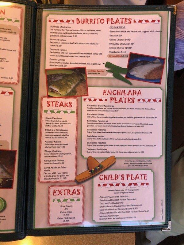 Menu at Arandas Mexican Restaurant, Frankfort