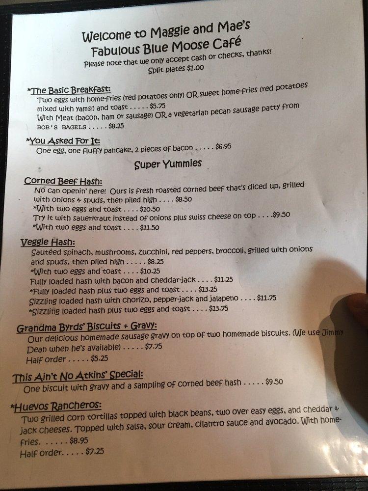 Menu at Blue Moose Cafe, Port Townsend
