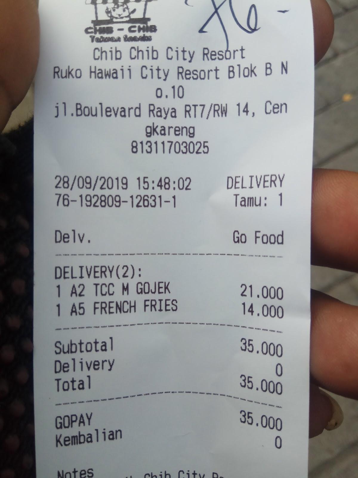 Menu at CHIB CHIB City Resort restaurant, West Jakarta