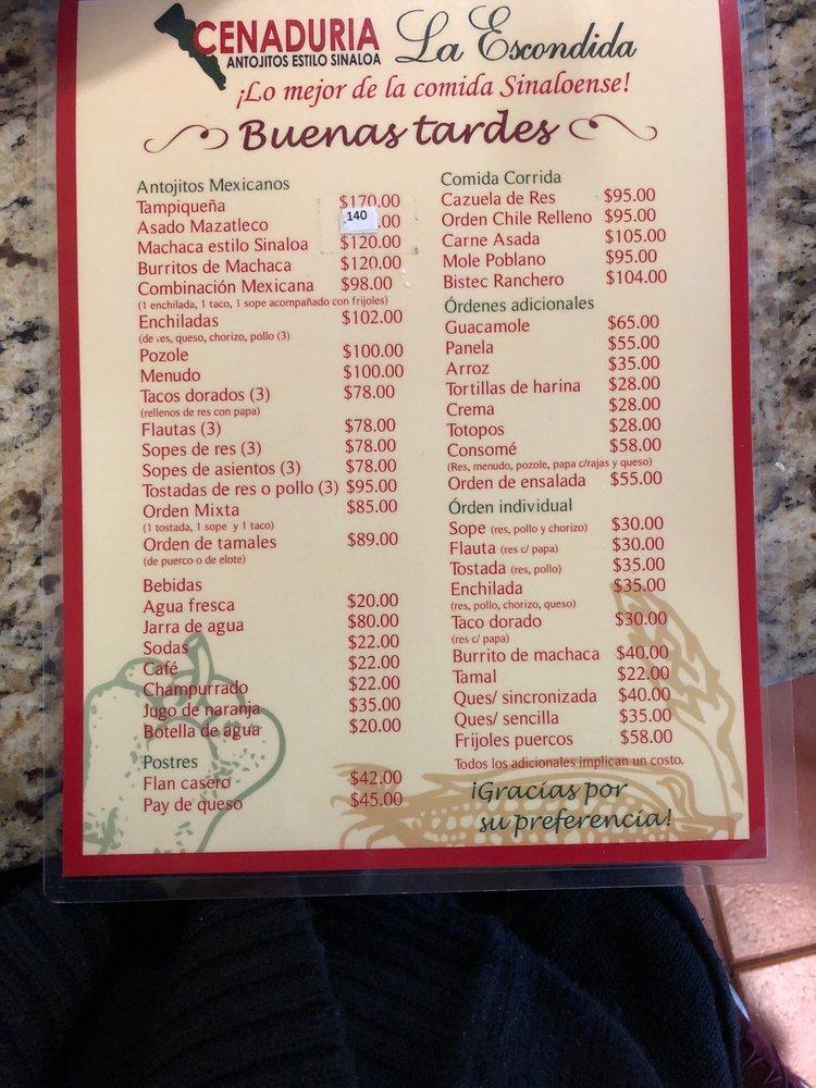 Menu at Cenaduria La Escondida restaurant, Tijuana, Blvd Agua Caliente ...