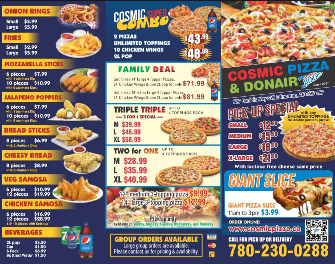Menu at Cosmic Pizza & Donair restaurant, Edmonton