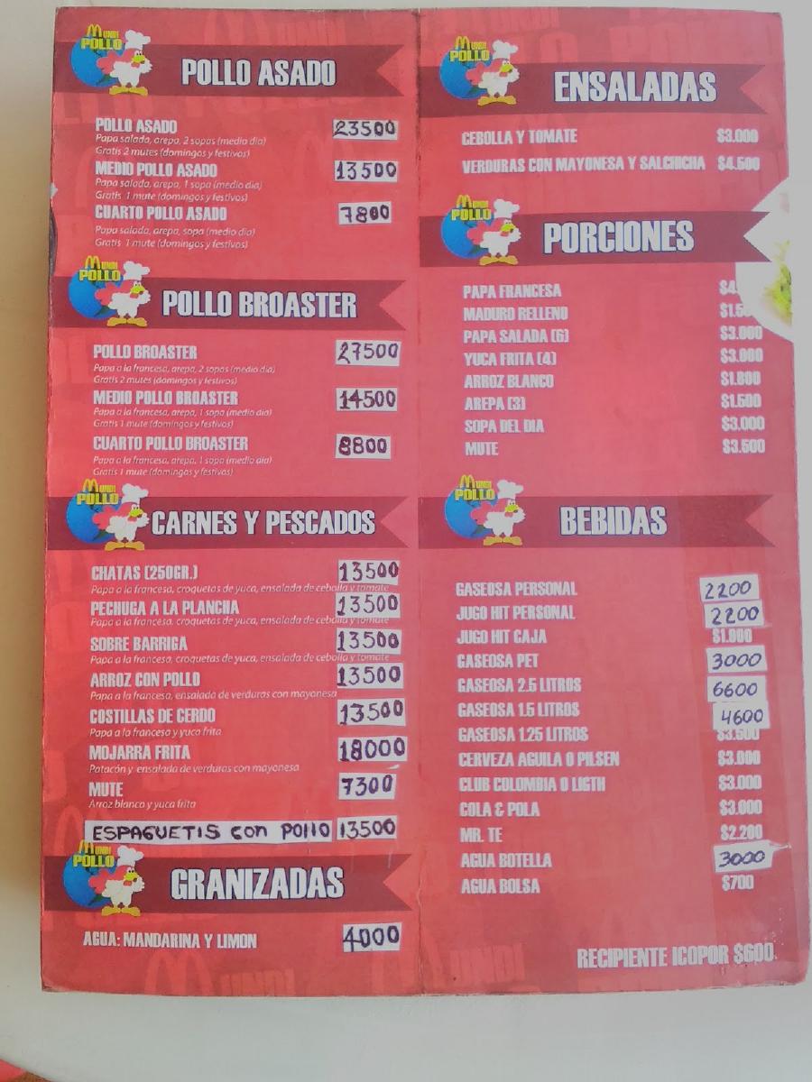 Menu at El Gran Broaster Provenza restaurant, Bucaramanga
