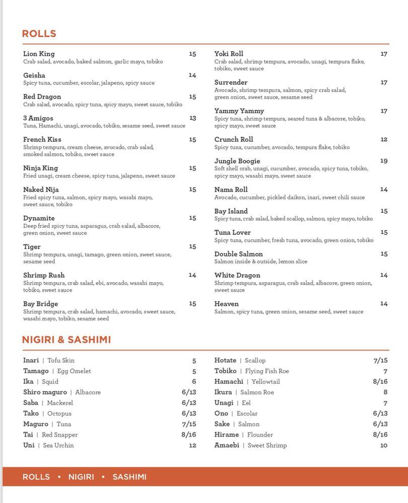 Menu at Izakaya Yoki restaurant, San Francisco