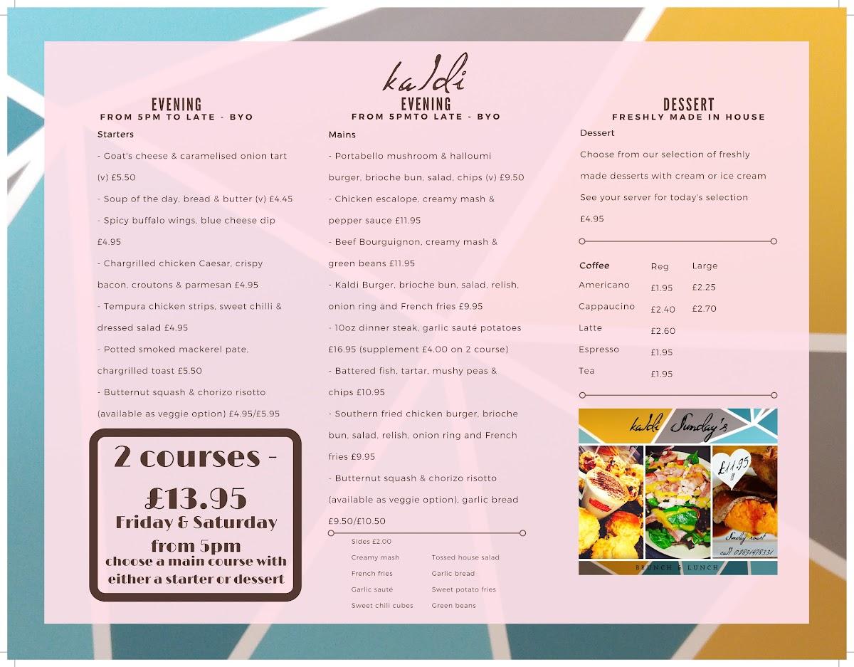 Menu at Kaldi Cafe Bistro, Conlig