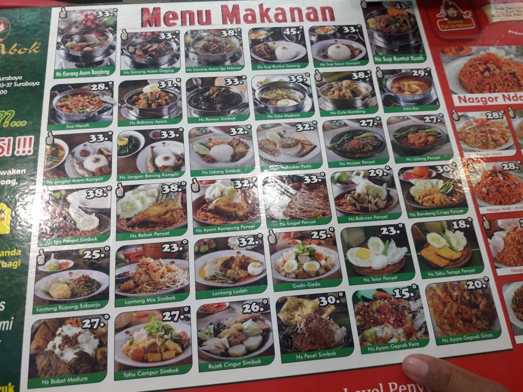 Menu at Kedai Si Mbok Surabaya Plaza restaurant, Surabaya