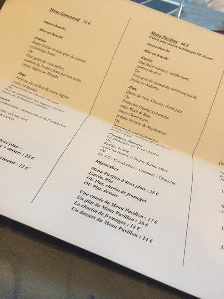 Menu at Le Pavillon CG restaurant, Reims