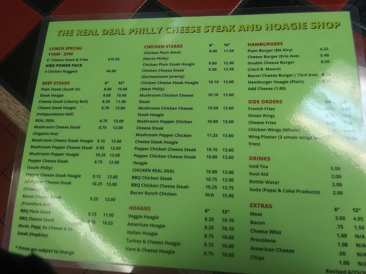 Menu at Real Deal restaurant, Spartanburg, Asheville Hwy