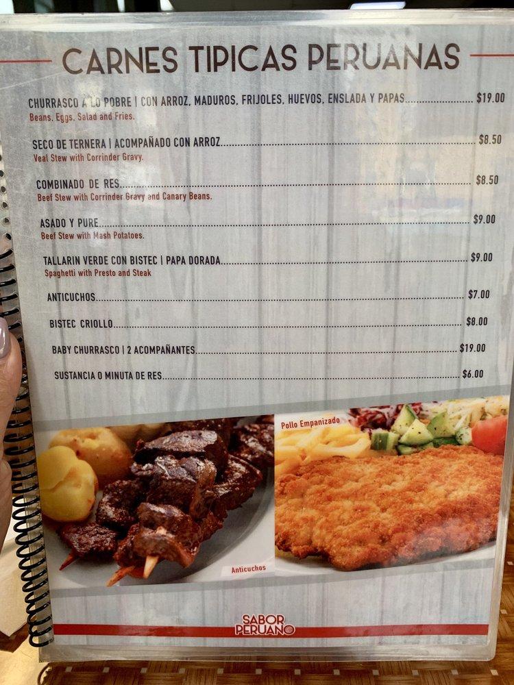 Menu at Sabor Peruano restaurant, West New York, Bergenline Ave