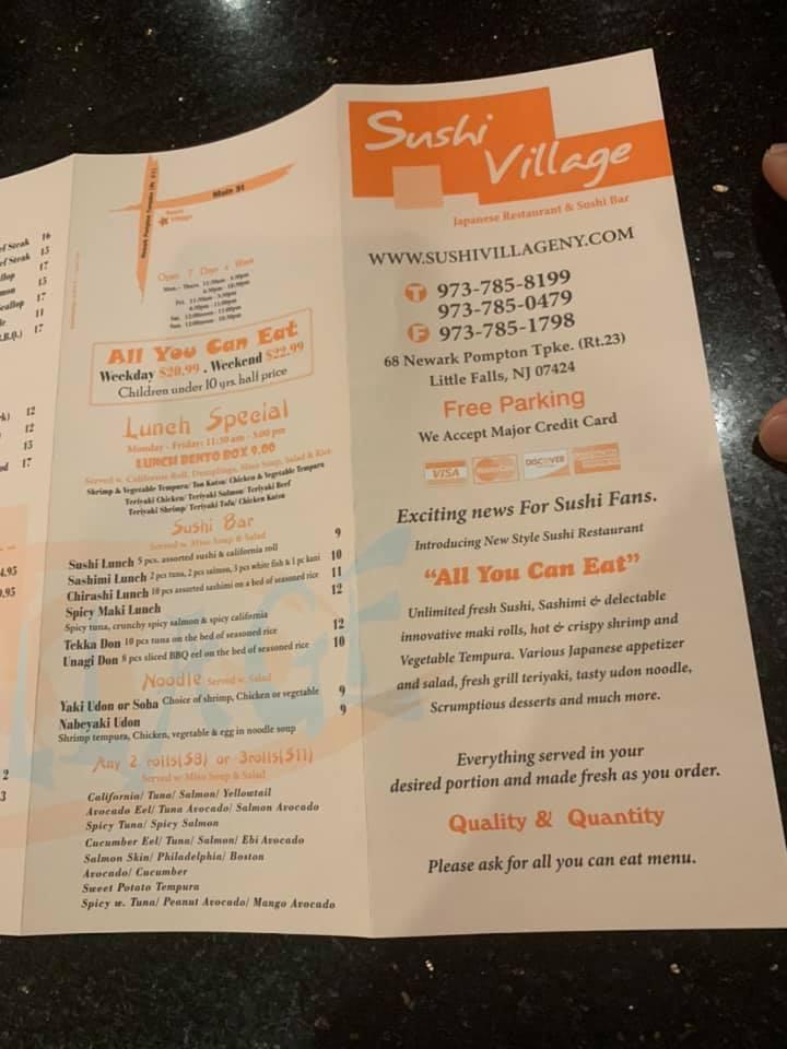 Menu at Sushi Village restaurant, Little Falls, 68 Newark Pompton Turnpike