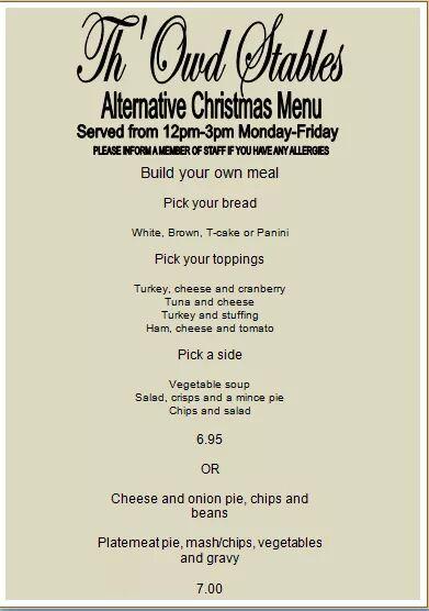 Menu at Th’Owd Stables cafe, Accrington