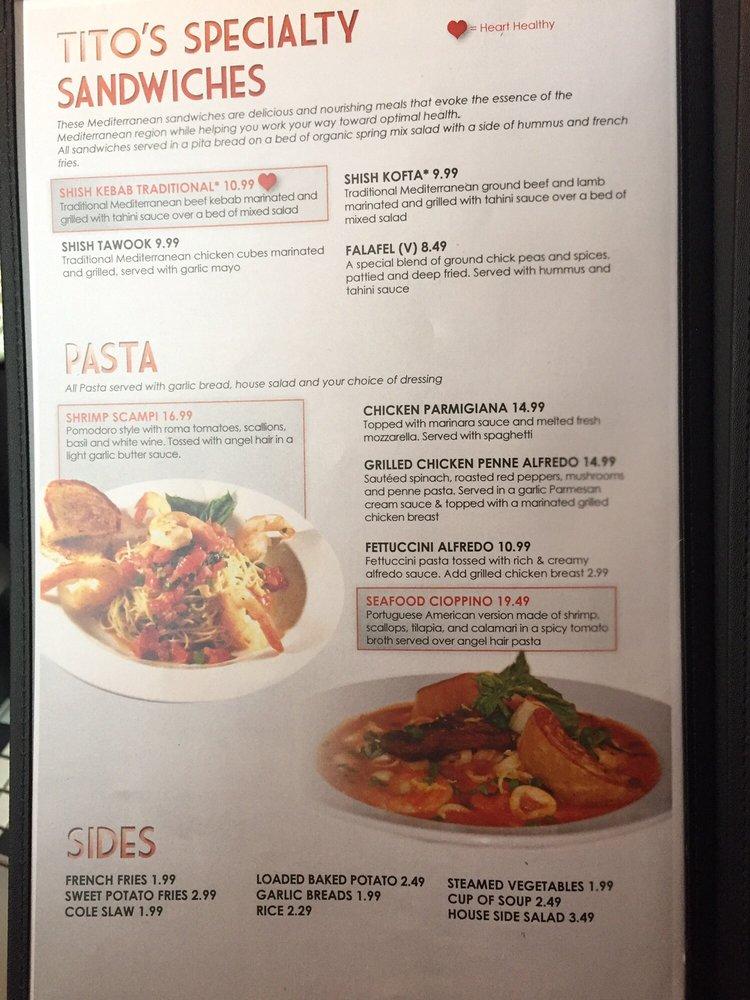 Menu at Tito's Diner steakhouse, Fredericksburg