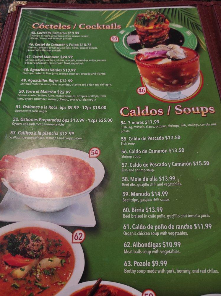 Menu at El Muelle restaurant, Aurora