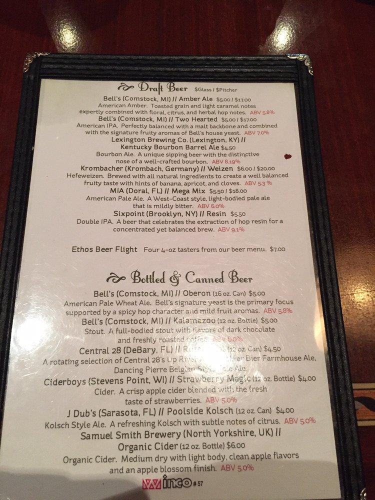 Menu at Ethos Vegan Kitchen restaurant, Winter Park, 601-B S New York Ave
