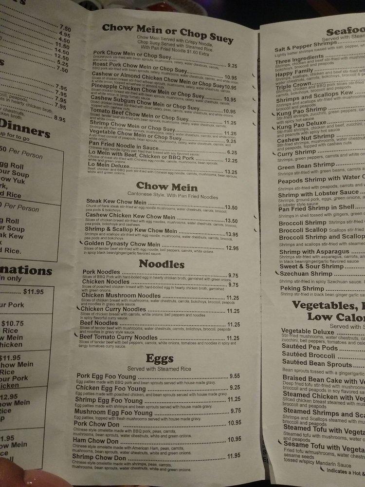 Menu at Golden Dynasty restaurant, Portland