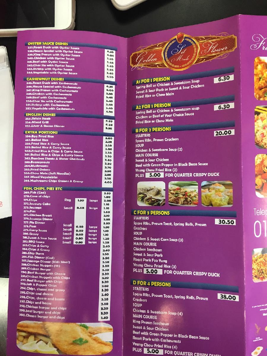 Menu at Golden Flower fast food, Ellesmere Port