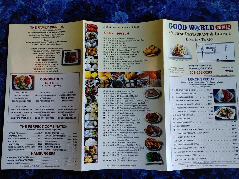 Menu at Goodworld Chinese Restaurant, Portland