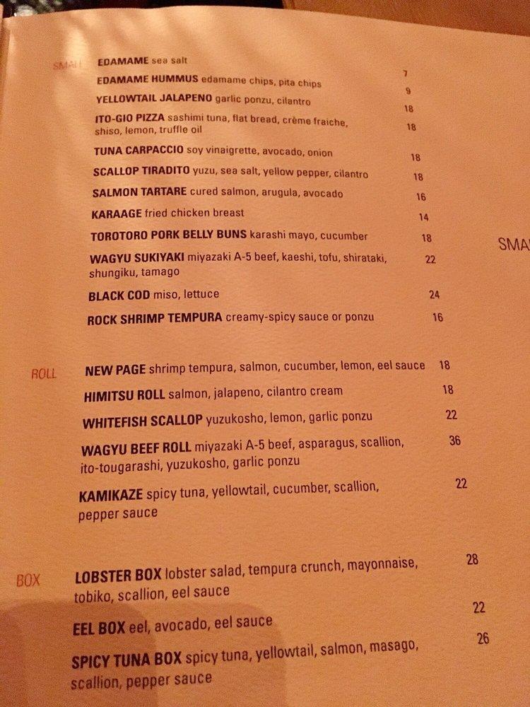 Menu at Himitsu restaurant, Atlanta, 3050 Peachtree Rd