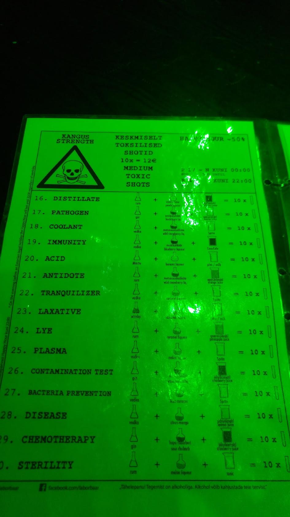 Menu at Labor Baar pub & bar, Tallinn