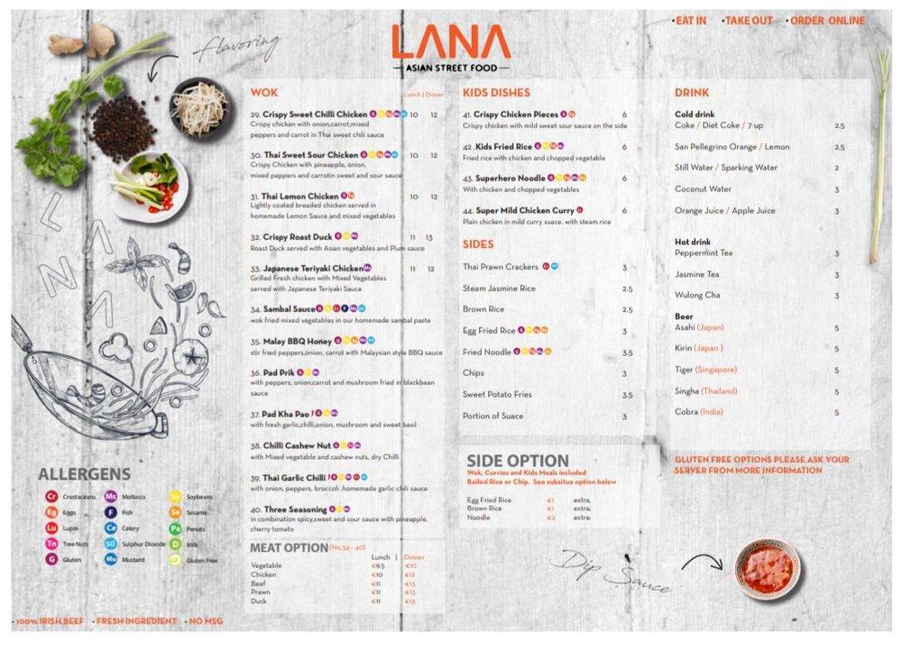Menu at Lana Bray Asian Street Food restaurant, Bray