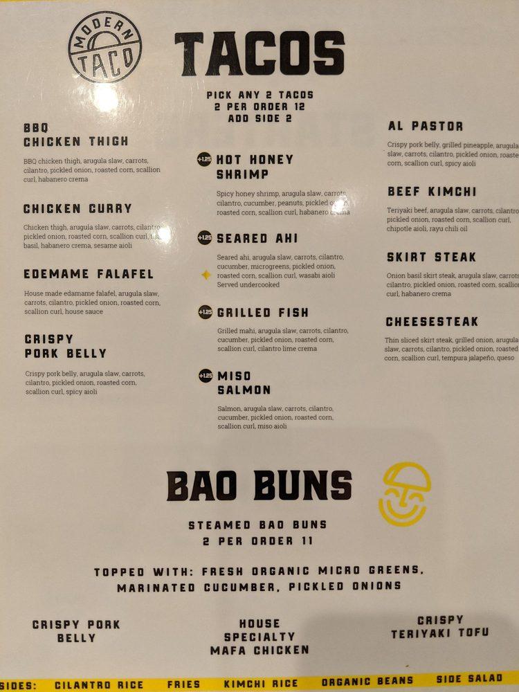 Menu at Modern Taco pub & bar, Hood River