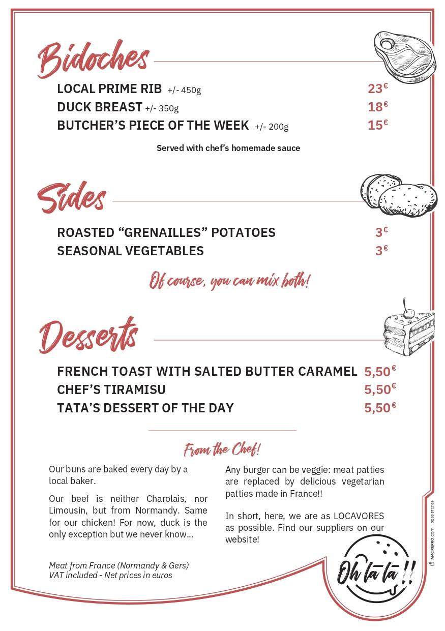 Menu at Oh La La !! restaurant, Bayeux