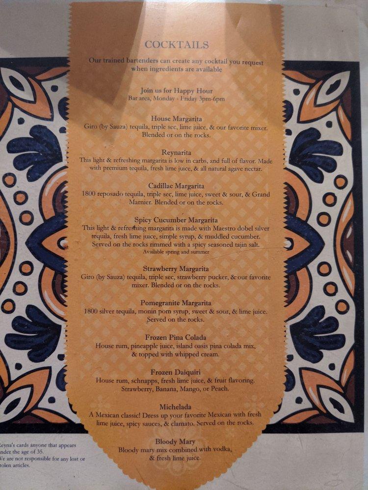 Menu at Reyna's Restaurant, Lemoore
