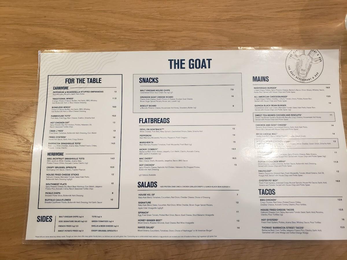 Menu at The Goat Durham pub & bar, Morrisville