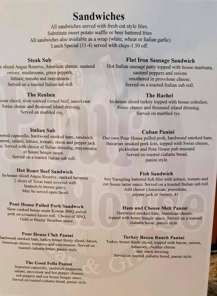 Menu at The Pour House Bar and Grill, Saint Marys