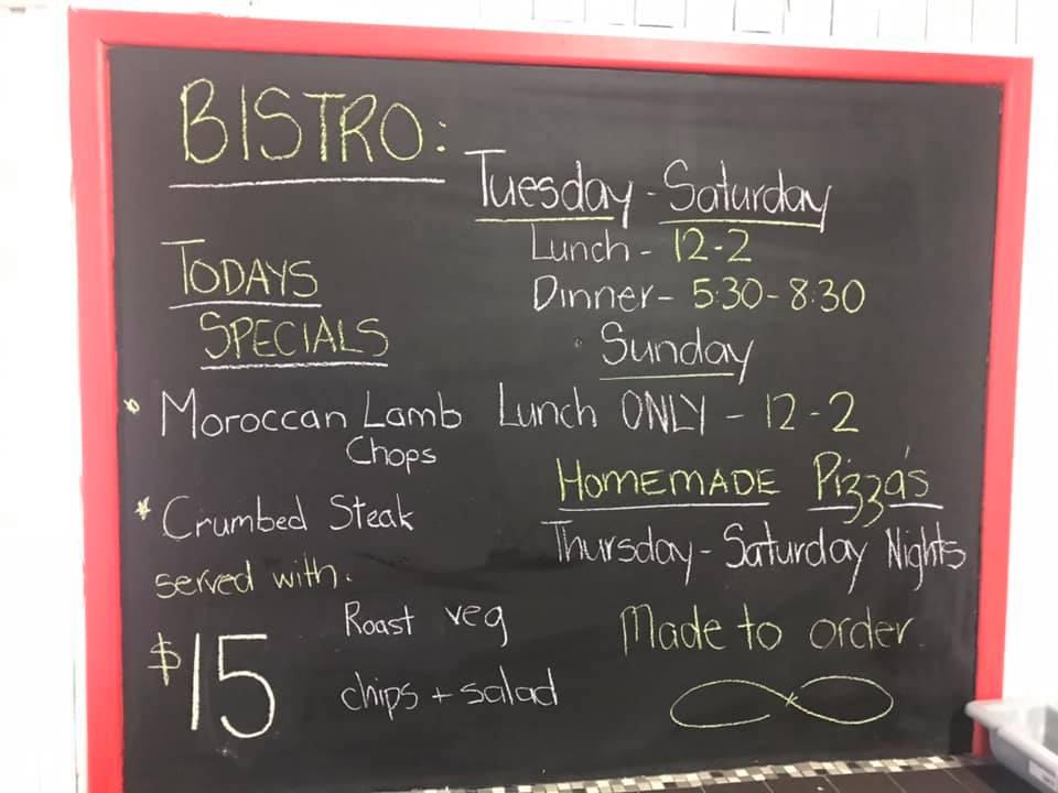 Menu at Toby’s Bistro restaurant, Australia