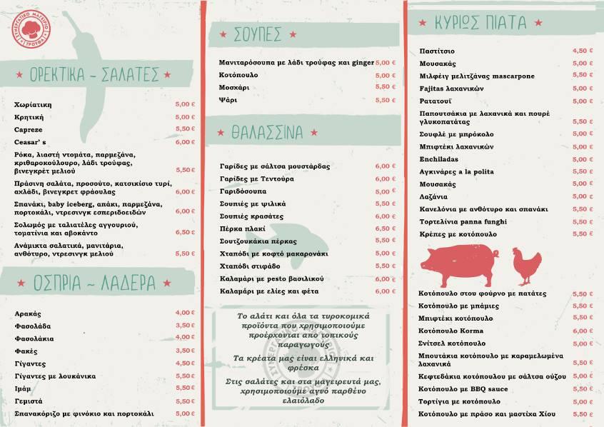 Menu at Troufa, Patras
